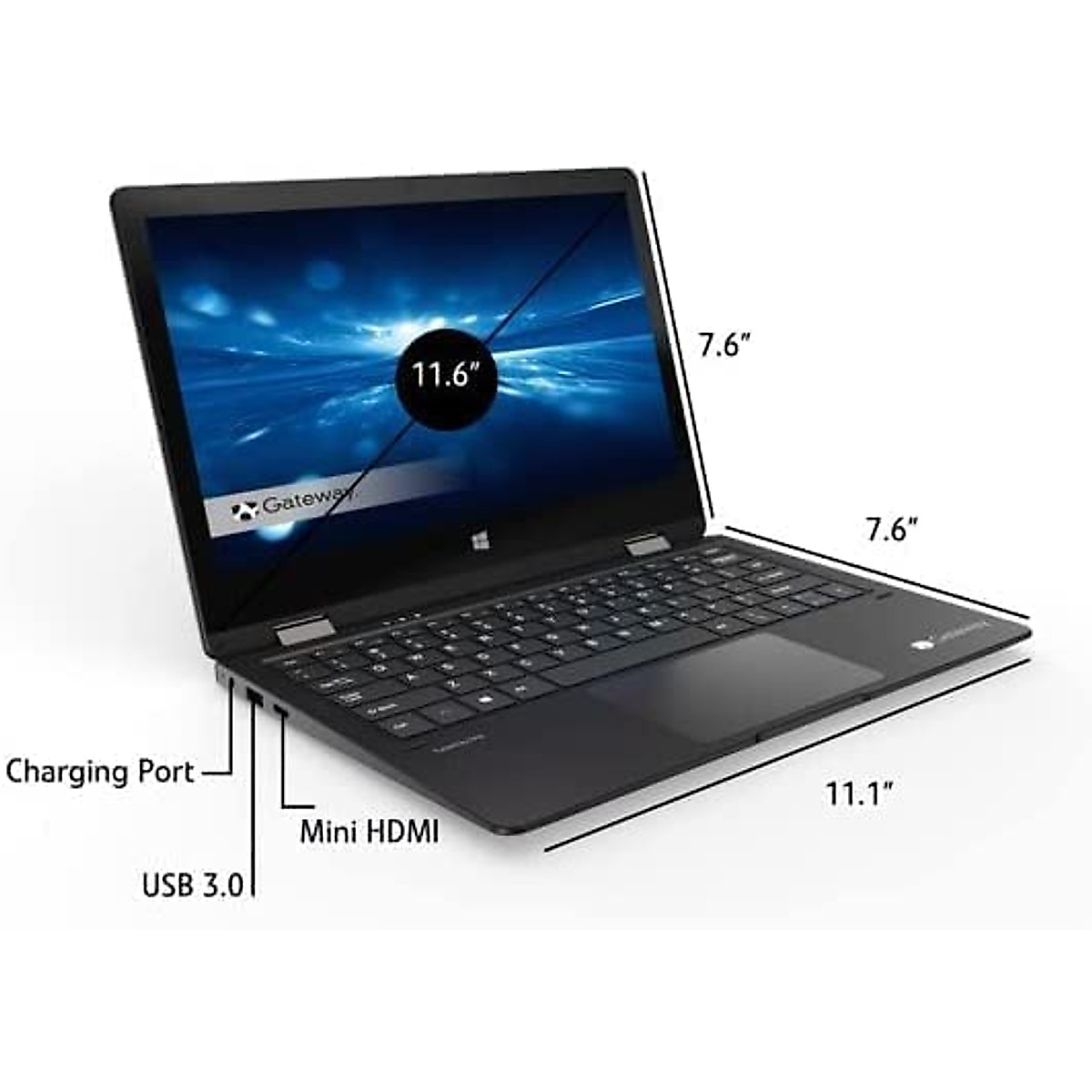 Gateway Newest Touchscreen 11.6 HD 2-in-1 Convertible Laptop in Black Intel N4020 4GB RAM 64GB SSD Mini-HDMI Webcam Hugo Tech Mart Windows 11 S (Renewed)