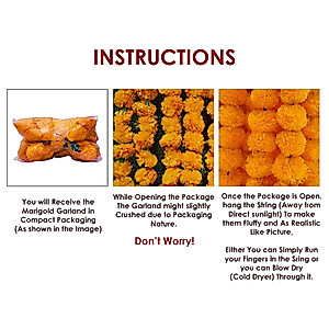 SATVIK 6 PC (5feet/60 inch) Artificial Marigold Flowers Garland for Puja Indian/American Indoor/Outdoor Party Decoration for Diwali, Christmas, Wedding, Halloween, Mantle, Spring Bush Faux Orange