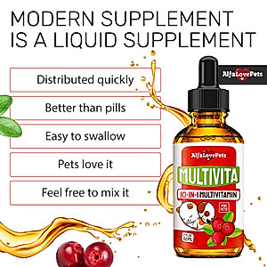 Сat Vitamins for Indoor Cats in Drops – Liquid Multivitamin for Dogs – Dog Multivitamin Liquid Supplement – Cat Multivitamin – Multivitamin for Dogs – Vitamin C for Cats – 2 oz