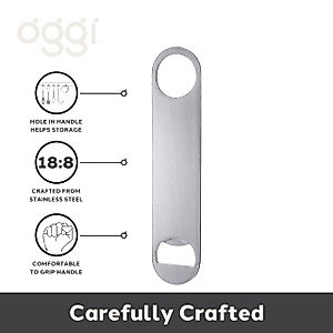OGGI Bar Blade Bottle Opener Stainless Steel, Bartender Bottle Opener, Solid Bottle Cap Opener, Heavy Duty Beer Opener, 7" / 18cm