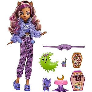 Monster High Doll, Clawdeen Wolf Creepover Party Set with Pet Dog Crescent, Sleepover Clothes and Accessories