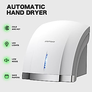 interhasa! Commercial Hand Dryer, Automatic Electric Hand Dryer 1800W High Speed Hand Dryer for Commercial and Household Noise Reduction （White）