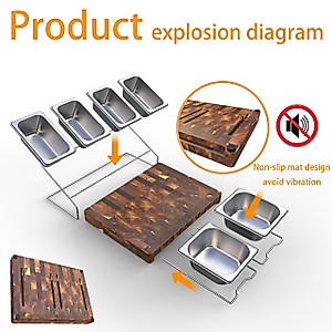 Bantlou Acacia Wood Cutting Board with Containers - Prepdeck meal prep station for Kitchen, End Grain Cutting Board with Stainless Steel Food Container
