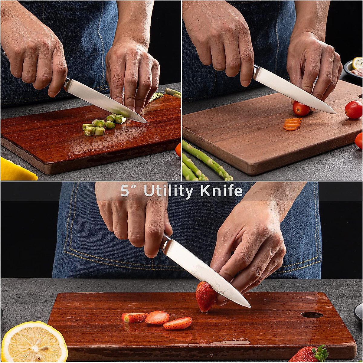 WELLSTAR Kitchen Knife Set 3 Piece, Razor Sharp German Steel Forged Blade with Professional G10 Handle, Chef Utility Paring Knife Well Balanced Cutlery Set for Cutting Chopping and Dicing - Gift Box