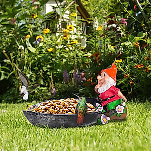 giole Shovel Shaped Bird Bath with Dwarf, Resin Bird Baths for Outdoors, Gnome Birdbath Bowl for Patio Lawn Garden Decor