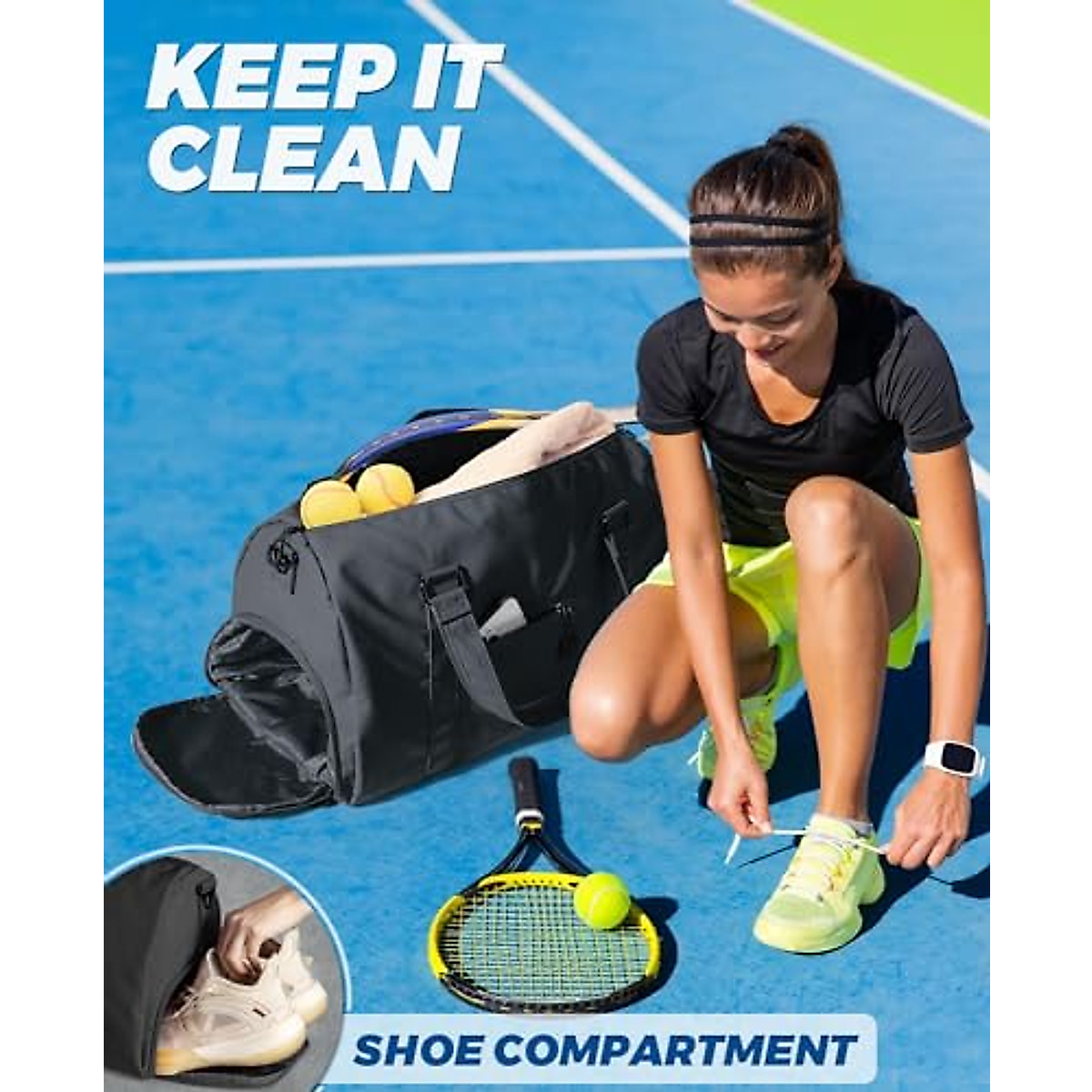 Canway Sports Gym Bag, Travel Duffel bag with Wet Pocket & Shoes Compartment for men women, 45L, Lightweight (Black-40L)