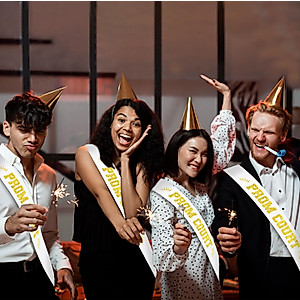 Generic 8 Pcs Prom Court Sashes with Gold Glitter, White Prom Court Sash for School Cosplay Pageants Prom Party Dance Graduation Party Favors, Graduation Party Sash, Shiny Prom Sash (White + Gold)