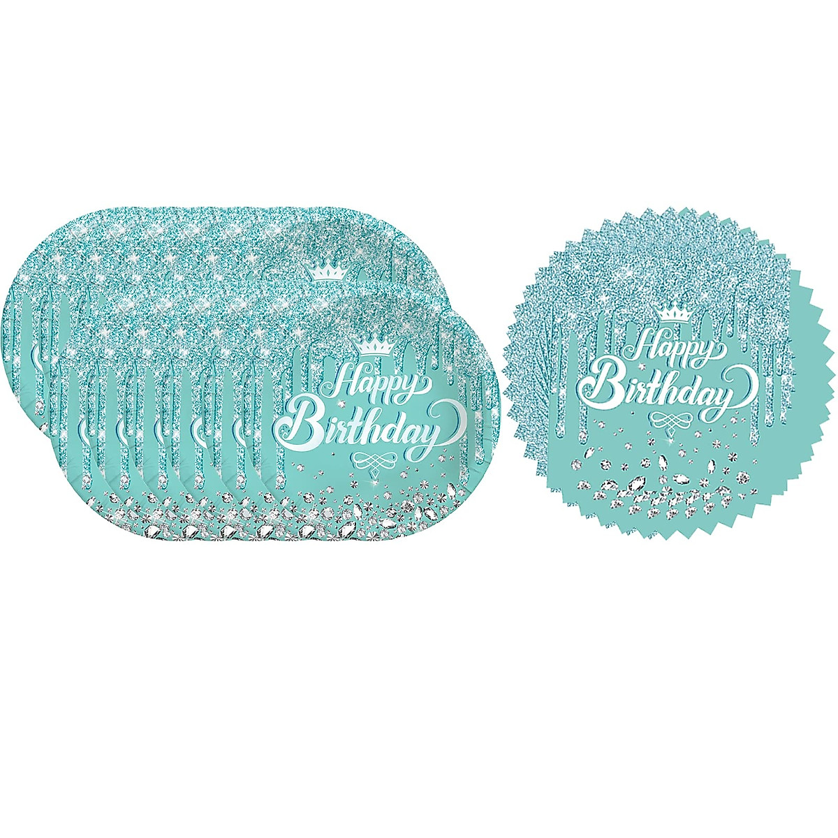Teal and Silver Birthday Party Supplies, 20 Plates and 20 Napkins, Teal and Silver Theme Birthday Party Decorations for Kid Girls Women Silver Glitter Party Supplies