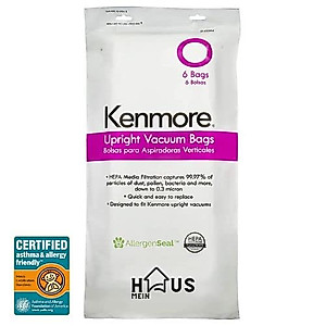Kenmore 53294 Style O HEPA Cloth Vacuum Bags for Kenmore Upright Vacuum Cleaners 6 Pack, White + MEIN HAUS fast re-order card