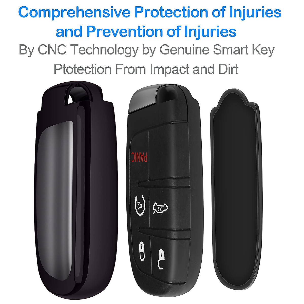 Compatible with Jeep Key Fob Cover with Leather Keychain Soft TPU Protection Key Case for Grand Cherokee Renegade Chrysler 200 300 Dodge RAM Durango Challenger Journey Dart Fiat Smart Key,Black