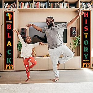 Pudodo Happy Black History Month Porch Banner African American Fist February Holiday Front Door Sign Wall Hanging Party Decoration