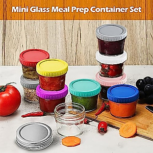 KPWIN 8 Pcs Salad Dressing Container To Go, 2.5 oz Small Condiment Containers with Lids, Reusable Mini Glass Food Storage Containers Dipping Sauce Cups with Lids Leakproof for Lunch Box Picnic Travel