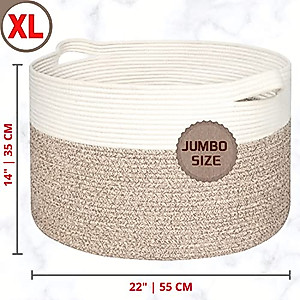 MINTWOOD Design Extra Large 22 x 14 Inches Decorative Cotton Rope Basket, Blanket Basket Living Room, Laundry Basket, Woven Basket, Toy Storage Baskets Bin, Round Basket for Pillows, Towels - Brown