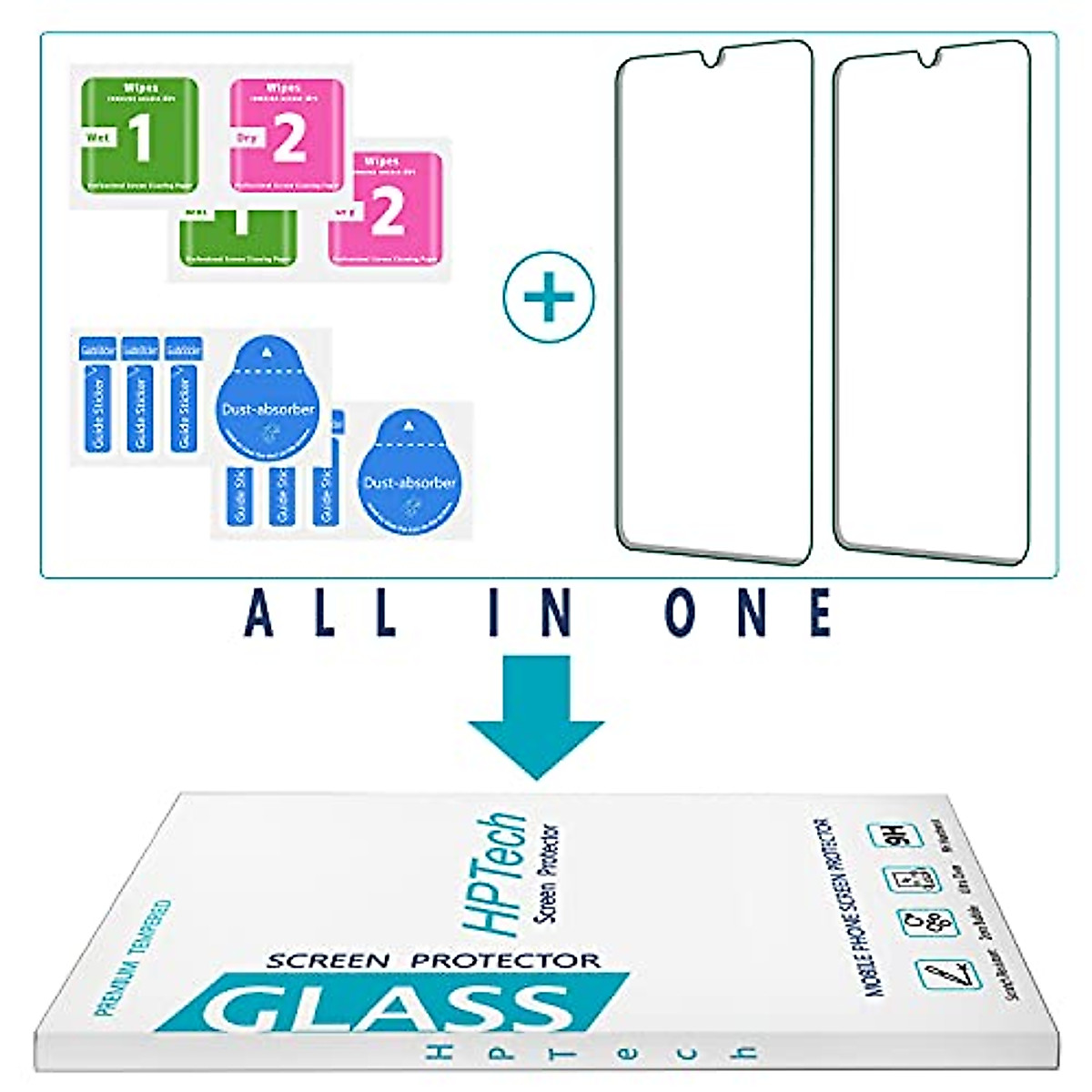 HPTech (2 Pack) Screen Protector for Samsung Galaxy A12 Tempered Glass, Easy to Install, Anti-Scratch, No-Bubble, Case Friendly