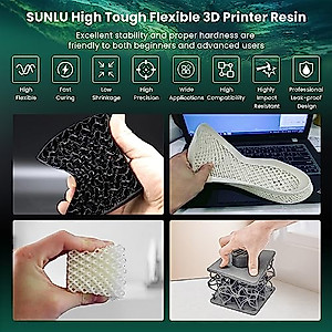 SUNLU High Tough 3D Printer Resin, Flexible Fast Curing 3D Resin for 2K 4K 8K LCD DLP SLA Resin 3D Printer, 405nm UV Curing 3D Printing Photopolymer Resin, 350J/m High Impact Resistant, 1KG, Grey