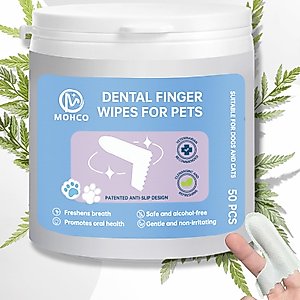 MOHCO Dog Teeth Cleaning Wipes,Teeth Cleaning Wipes for Dogs & Cats,Reduces Plaque & Freshens Breath,Dog Teeth Cleaning Finger Wipes,Sooths & Deodorizes (50 Pcs)