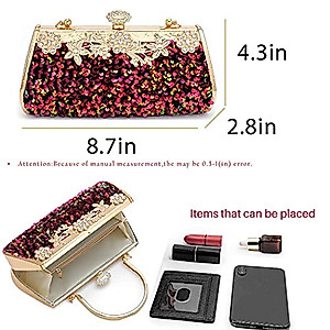 Yokawe Women's Sequin Clutch Purse Glitter Bride Evening Bag Wedding Party Prom Handbag Detachable Chain Shoulder Bags (Red)