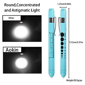 Aokin Medical Pen Light for Nurse Doctor, Reusable LED Medical Penlight Flashlight with Pupil Gauge and Ruler, White Light, Sky Blue