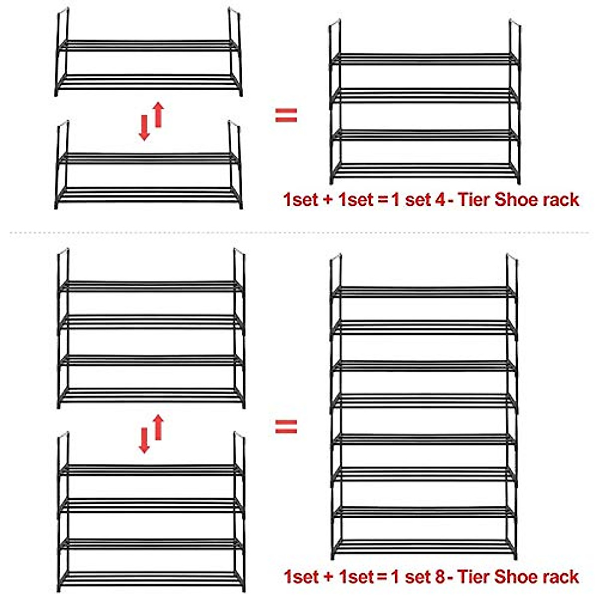 DazHom 4-Tier Shoe Rack, Shoe Racks Storage Organizer Closet, Metal Cabinet Stackable Shoe Rack Tower, Space Saving Organizer Shoe Shelf Durable Holds 20 Pairs, Black