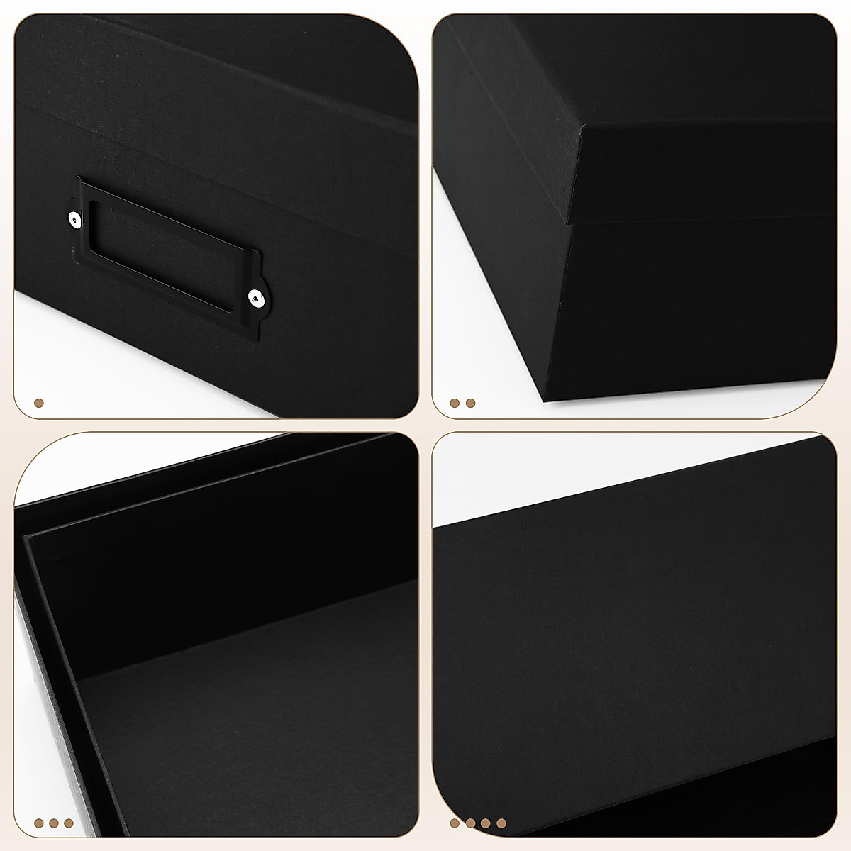 Teling 12 Pack Photo Storage Boxes Nesting Picture Organizers Bulk Scrapbook Storage with Lids for Photos Toys Files Clothes (Black)