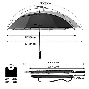 Prospo 62 Inch Extra Large Golf Umbrella, Double Canopy Automatic Open Sun Rain Stick Umbrellas, Windproof Waterproof Oversized Umbrellas with UV Protection for Men, Women and Family (Black)