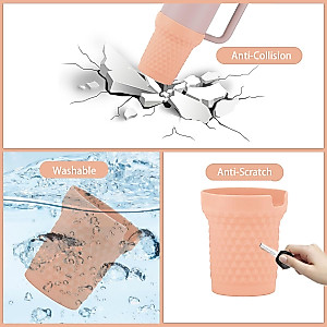 GENLEAS 2PCS Silicone Boot for Stanley Cup, 3D Diamond Pattern Design for Stanley Quencher H2.0 40 oz, Anti-Slip Bottom Sleeve Cover Bumper, Rose Quartz