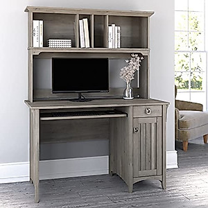 Bush Furniture Salinas Computer Hutch | Study Table with Drawers, Cabinets & Pullout Keyboard/Laptop Tray | Modern Home Office Work Desk with Storage, 48W, Driftwood Gray