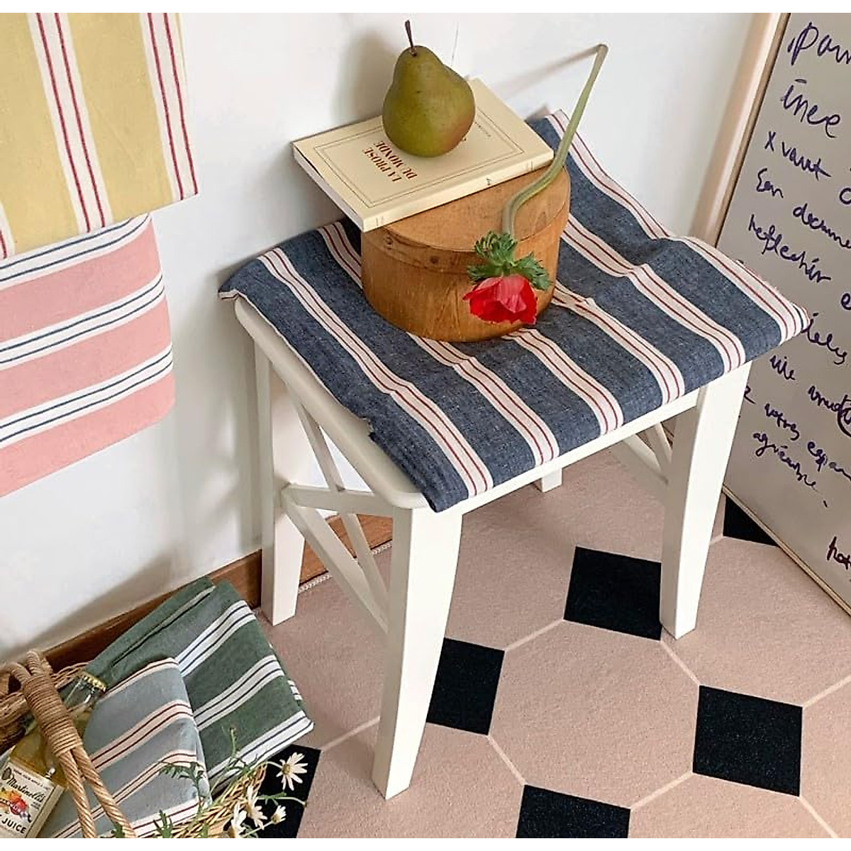 Cotton & Linen Mixture Stripe Fabric by The Yard 140cm Wide Cozy Simple Stripe (Navy)