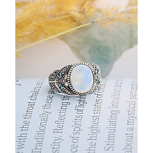 YoTreasure Rainbow Moonstone Swiss Blue Topaz 925 Sterling Silver Designer Ring Jewelry