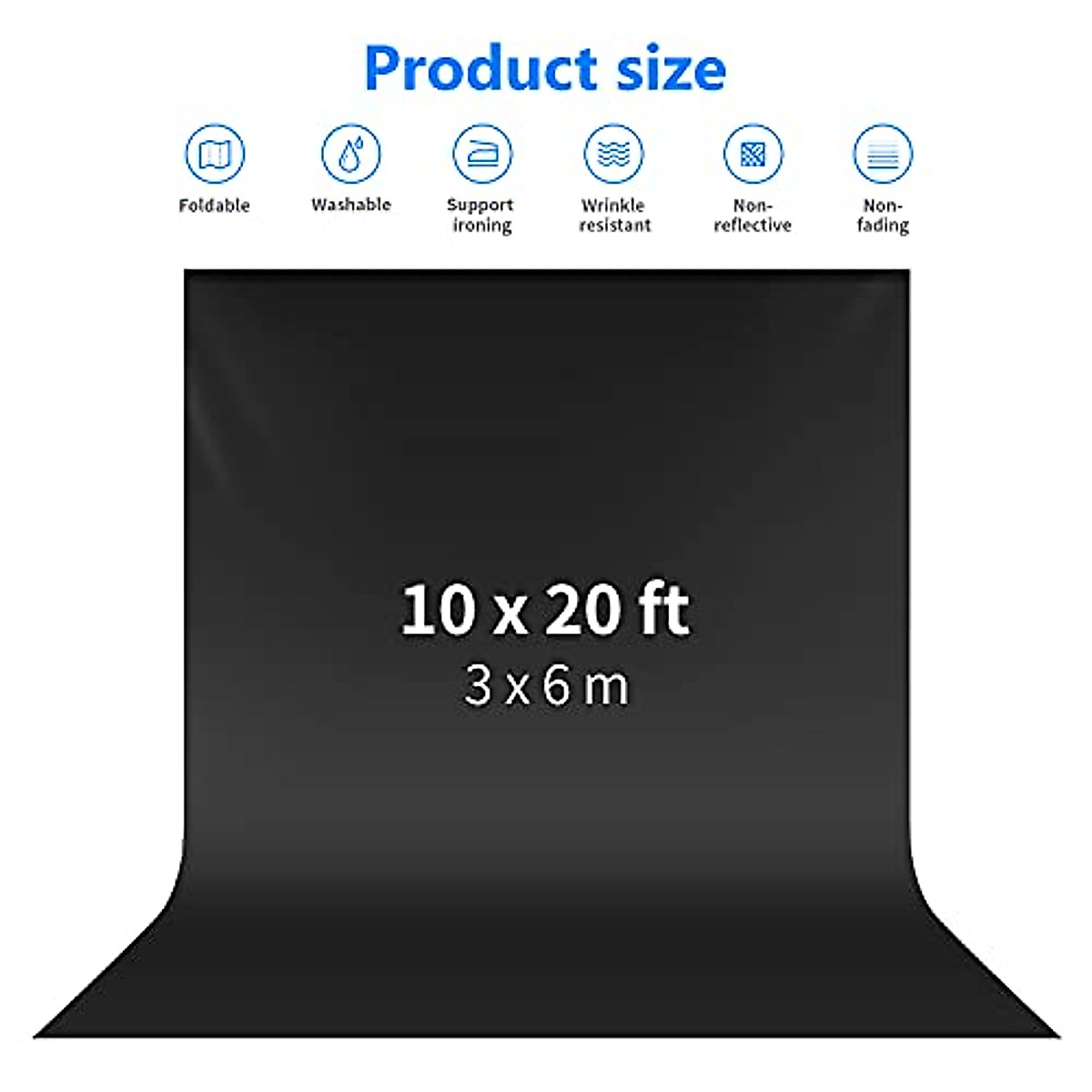 Neewer 10 x 20FT / 3 x 6M PRO Photo Studio 100% Pure Muslin Collapsible Backdrop Background for Photography,Video and Televison (Background ONLY) - BLACK