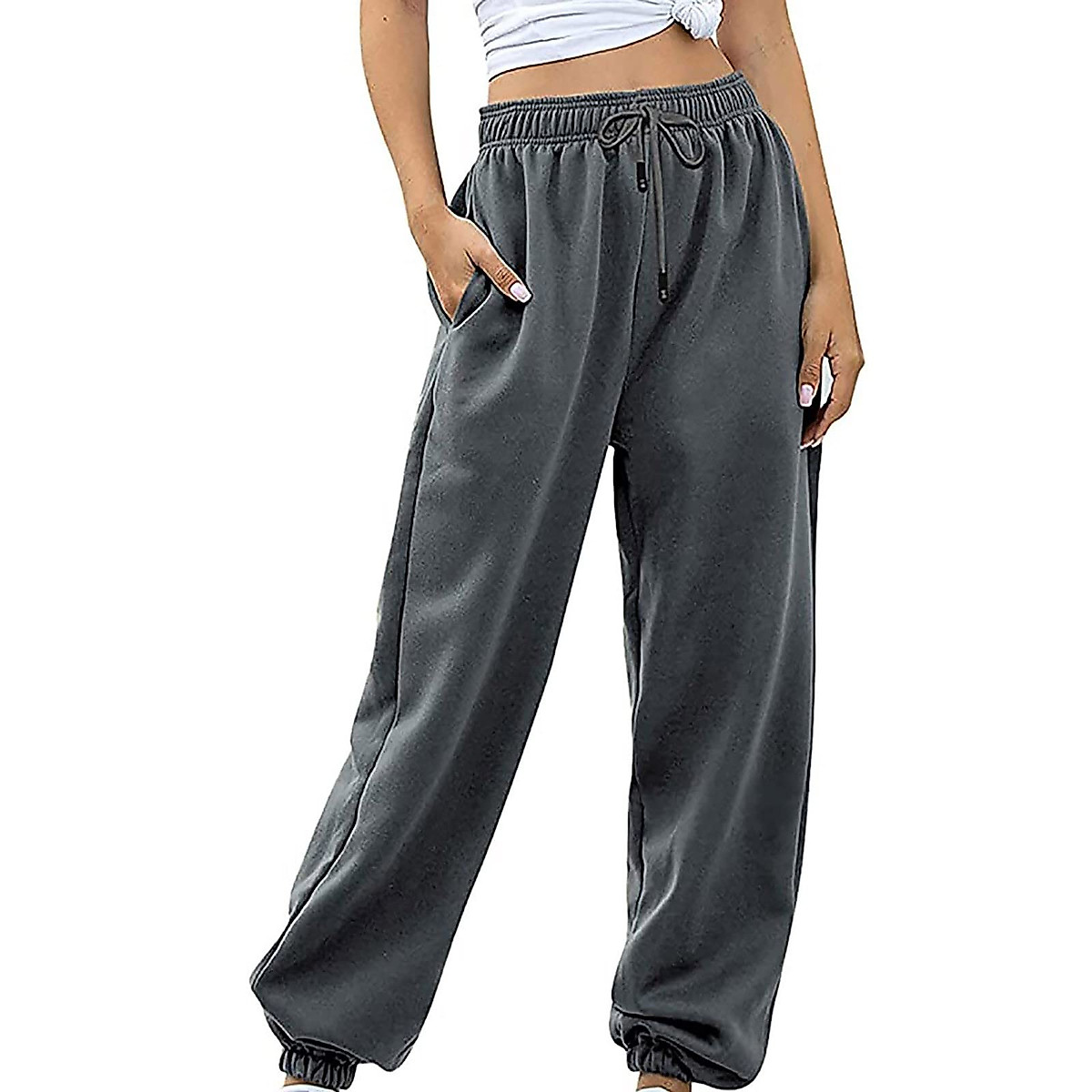 Sweatpants Women Wide Leg Sweatpants for Teen Girls,Women's High Waisted Joggers Summer Workout Baggy Yoga Pants Cinch Bottom Trousers Holiday Deals