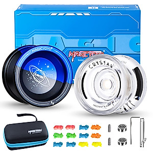 MAGICYOYO Pack of 2 Responsive Yoyos for Kids Beginners, K2 & V6 Dual Purpose Yoyos, Replacement Unresponsive Bearings Kit for Advanced Players + 12 Yoyo Strings +Storage Bag-2 Hole