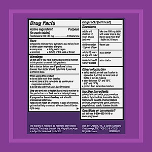 Allegra 24HR Adult Non-Drowsy Antihistamine Tablets, 100-Count, 24-Hour Allergy Relief, 180 mg