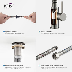 KIBI Aurora Single Handle Spring Pull Down Faucet for Kitchen Sink | Solid Brass High Arc Faucet Spout | Kitchen Faucet with Pull Down Sprayer (Titanium) (KKF2003) (Soap Dispenser included)