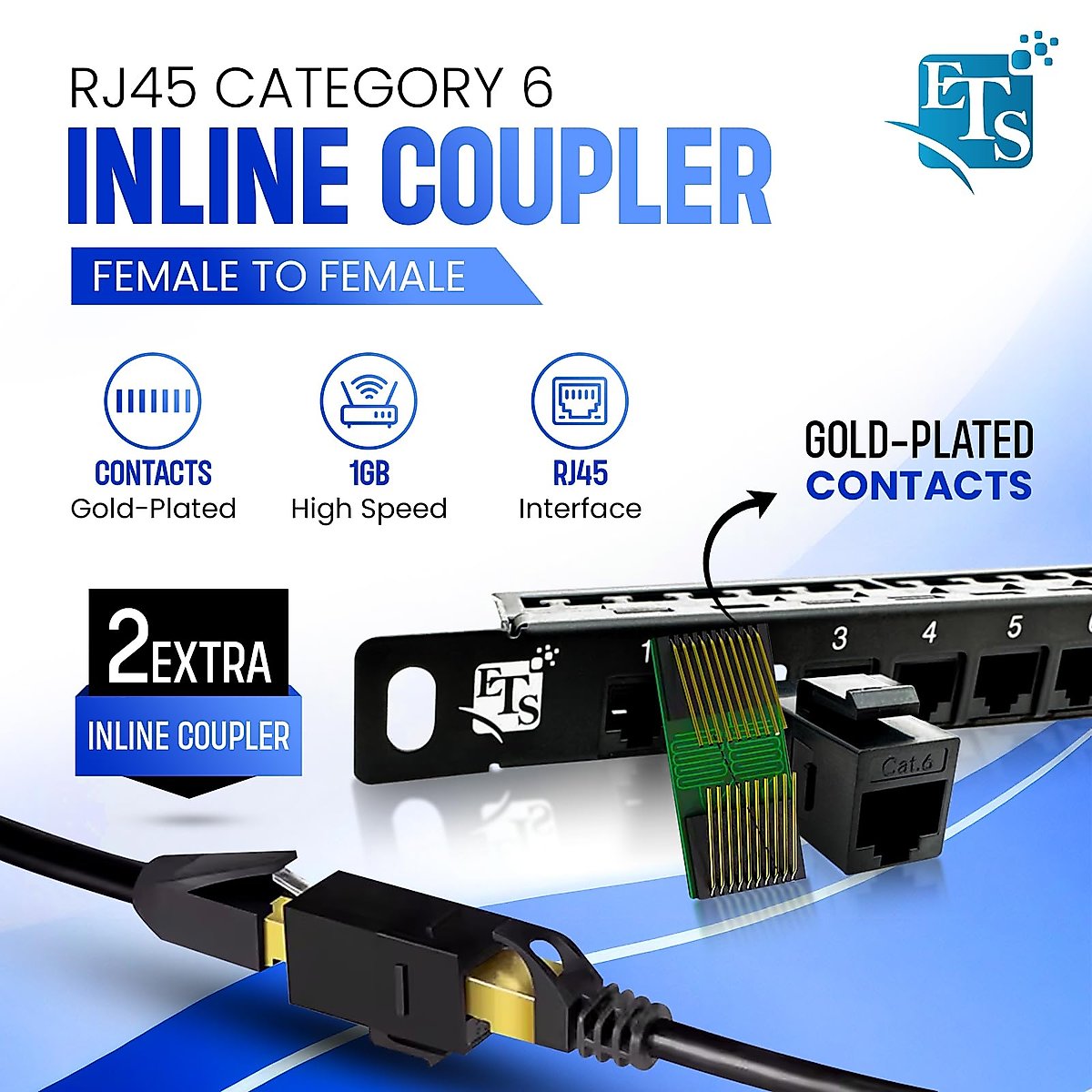 ETS 24 Port Patch Panel CAT6 0.5U Inline Pass Through Keystone Coupler UTP High Density