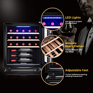 COSTWAY 20 Inch Wine Cooler Refrigerator, 21 Bottles Freestanding Small Chiller Wine Cellar with 41℉- 64℉Temperature, Double Glass Door, Countertop Mini Drink Fridge for Home Bar Office Kitchen