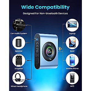 Bluetooth 5.3 AUX Adapter for Car,【Enhanced Mic & LED Digital Display】【22H Battery Life & Noise Cancelling】JOYROOM 3.5mm Input Wireless Receiver for Car Audio/Home Stereo, Metal