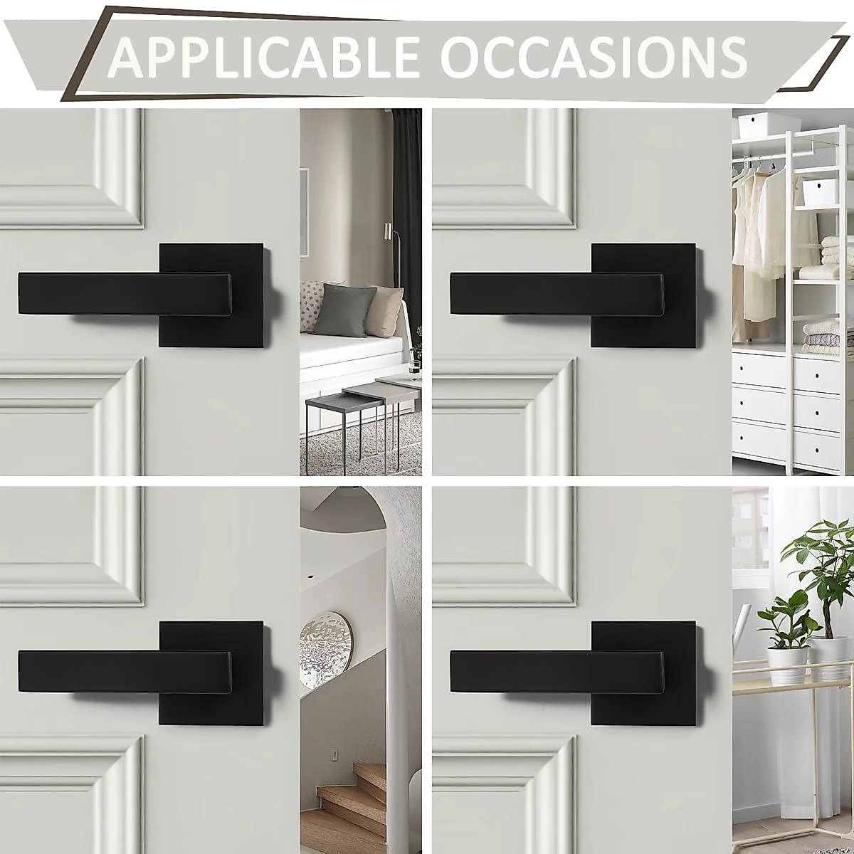 Probrico [Pack of 2 Door Lever Dummy Lever Door Handle for Closets French Doors,Square Dummy Door Lever,Non-Turning Single Side Pull with Black Finish,Easy Installation Pull Only Lever Set
