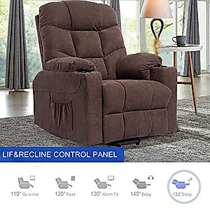 Living Room Power Lift Massage Recliner Chair for Elderly Heated Ergonomic Lounge Fabric Vibratory Massage Chair with Cup Holders/Heating/Remote Control