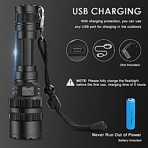 TDT 3000 Lumen Tactical Flashlight LED Tactical Light Comes with IPX7 Waterproof, 2 Switch Modes, 5 Modes Super Bright, Rechargeable Picatinny Flashlight for Tactical and Outdoor Scenes
