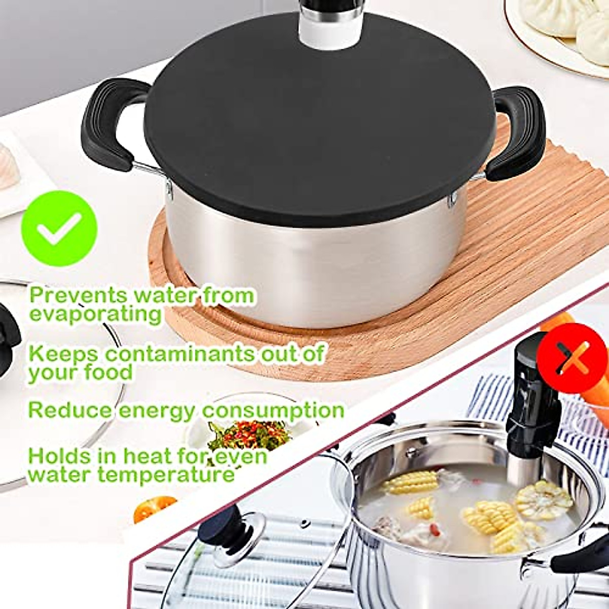 Sous Vacuum and Vide Lid Cooking Sous Vacuum and Vide Cooker Fits Up to 10.5" Pot, Prevent Water Evaporation and Retain Flavor for Stock