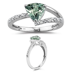 Vogati 0.06 Cts Diamond &1.06 Cts Green Amethyst Ring in 14K White Gold-7.5