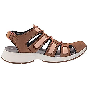 Clarks Women's Solan Sail Flat Sandal, Dark Tan Leather/Suede, 8