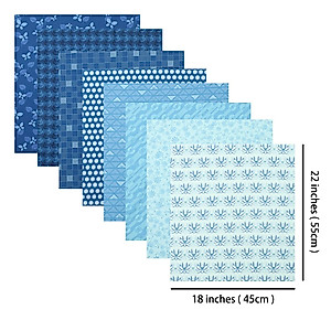 Chuanshui 8 PCS 21.6 x 18.5 inches (55 x 47 CM) 100% Cotton Craft Fabric Bundle for Patchwork 8 Different Pattern Pre-Cut Quilting Fabric Fat Quarter Square for DIY Craft Sewing (Blue Pattern)
