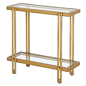 Henn&Hart 24" Wide Rectangular Side Table in Brass, Table for Living Room, Bedroom