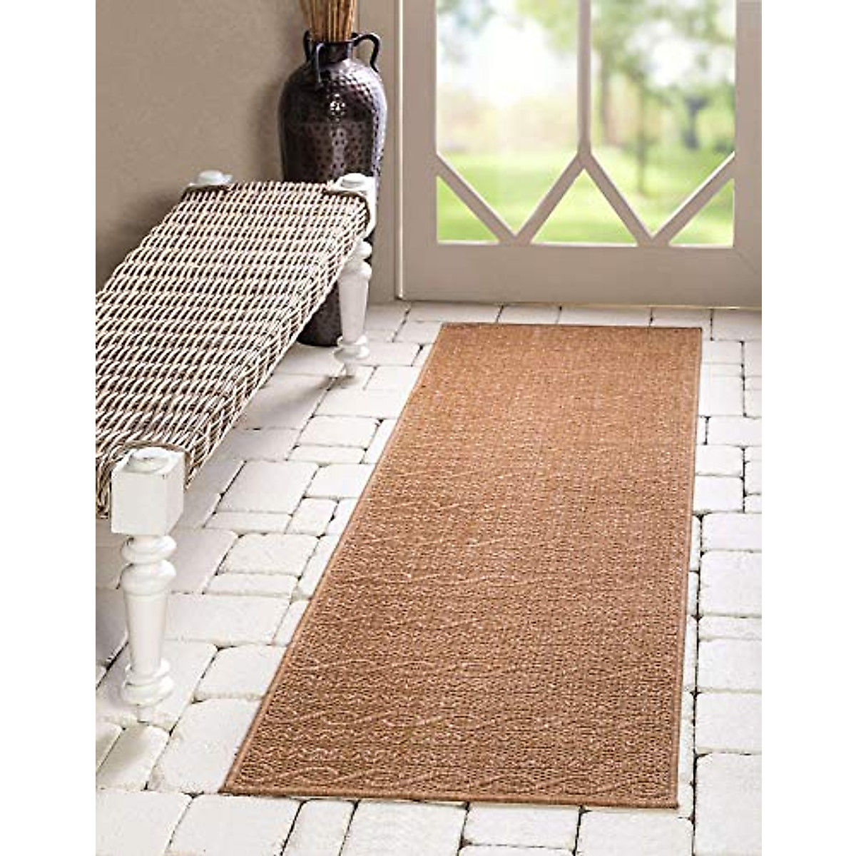 Unique Loom Outdoor Modern Collection Area Rug - Links (2' 2" x 6' 1" Runner, Light Brown/ Brown)