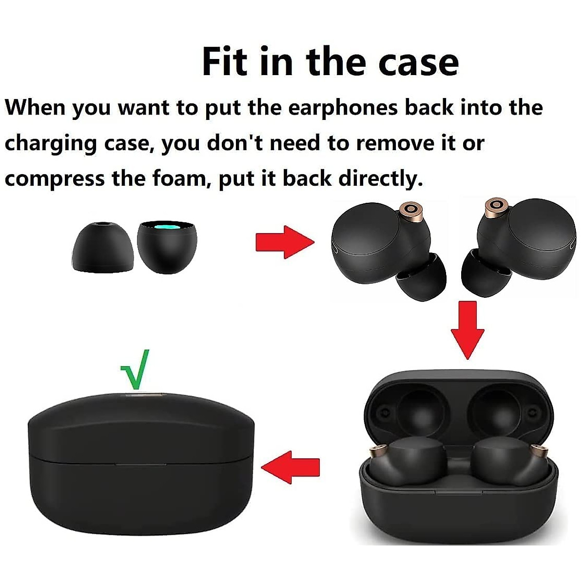 JNSA Silicone Ear Tips Replacement for Sony XBA MDR WF Earphones, Compatible with WF-1000XM5,1000XM4,1000XM3 Earbuds Tips Eartips Ear Caps, Fit in case, M Size 6 Pairs,Silicone Black/Medium