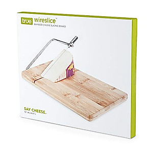True WireSlice Bamboo Cheese Slicing Board, Bamboo Wood with Built-In Slicer, 10" by 7.5", Cheese Service, Entertaining Gift Set