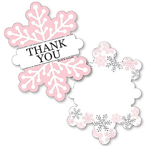 Big Dot of Happiness Pink Winter Wonderland - Shaped Thank You Cards - Holiday Snowflake Birthday Party and Baby Shower Thank You Note Cards with Envelopes - Set of 12