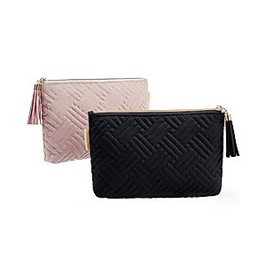 BAGSMART Cosmetic Pouch, Makeup Pouch Set,2 Pcs Small Makeup Bag for Purse,Travel Cosmetic Bag for Makeup Brushes Lipsticks Electonic Accessories, Pink+Black